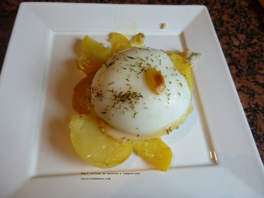 Sepia rellena de bacalao y langostinos – Cocinica de Benás